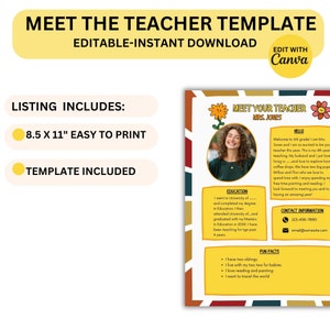 Meet the Teacher Classroom Printable Template Teacher Introduction ...