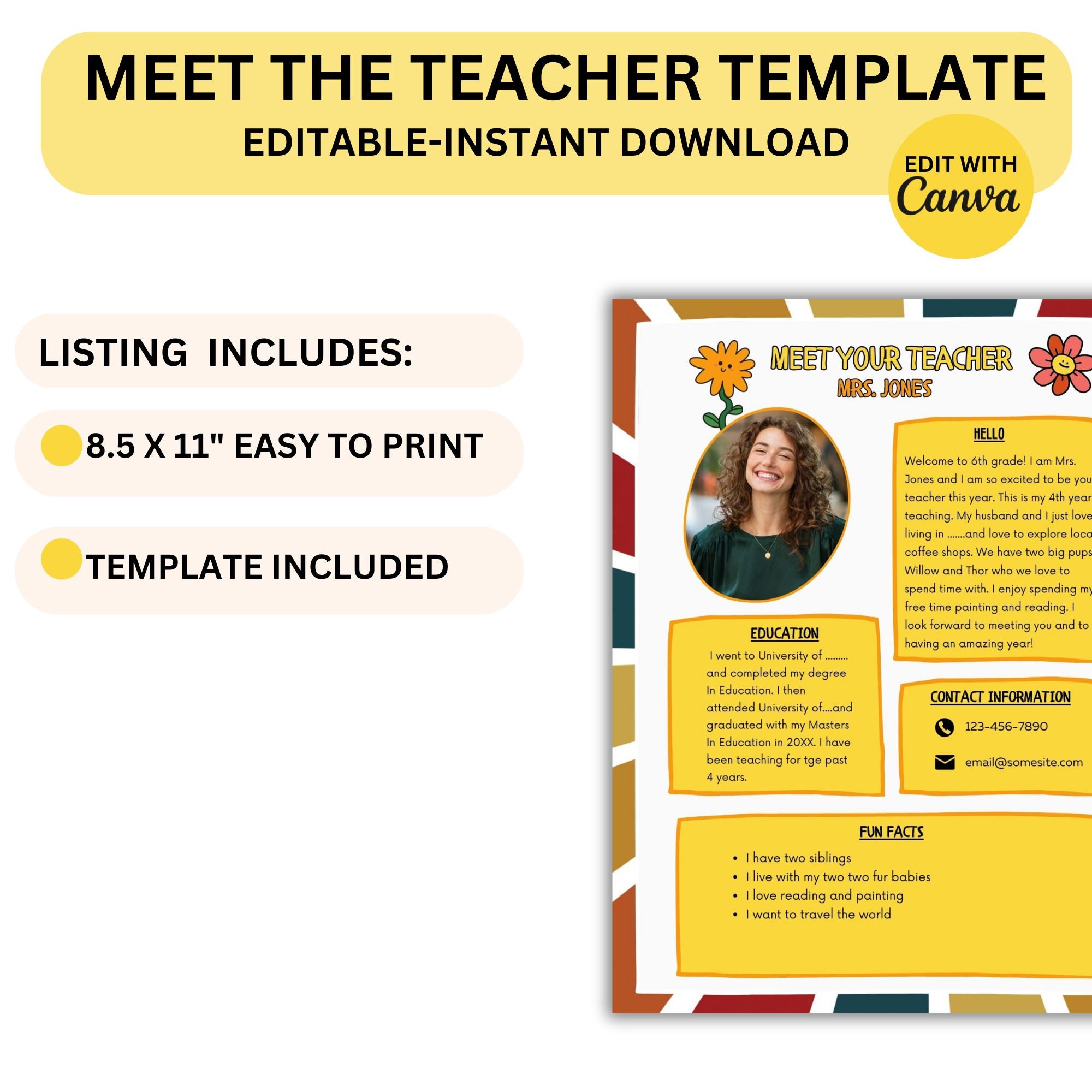 Meet the Teacher Classroom Printable Template Teacher Introduction ...