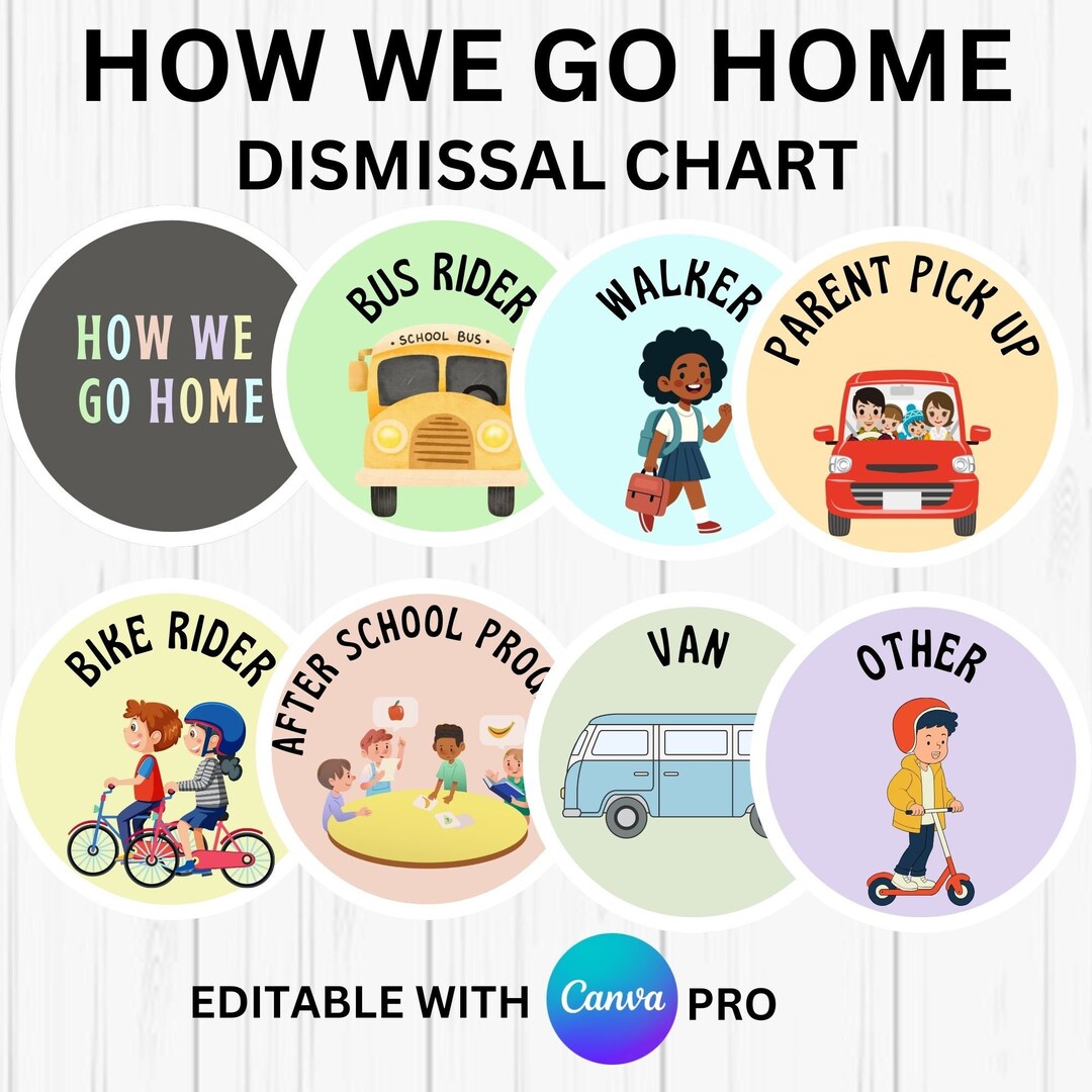 How We Go Home Chart Template Dismissal Chart Modern Retro Classroom ...