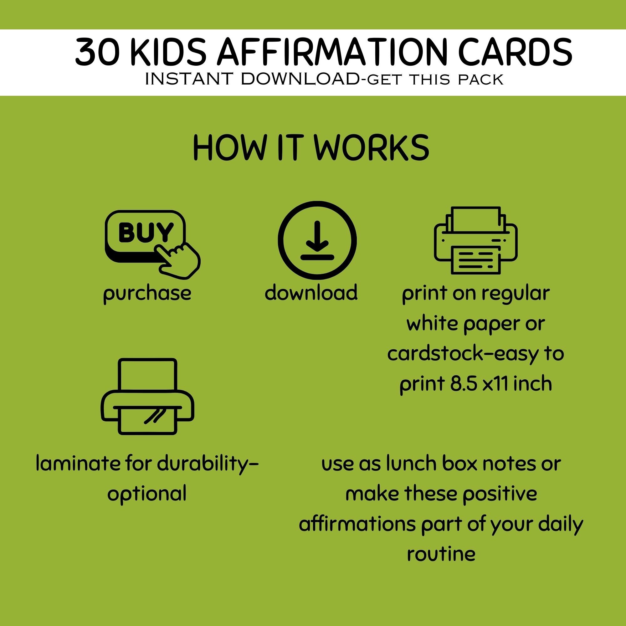 Positive Affirmation Cards for Kids 30 Printable Affirmation Cards ...