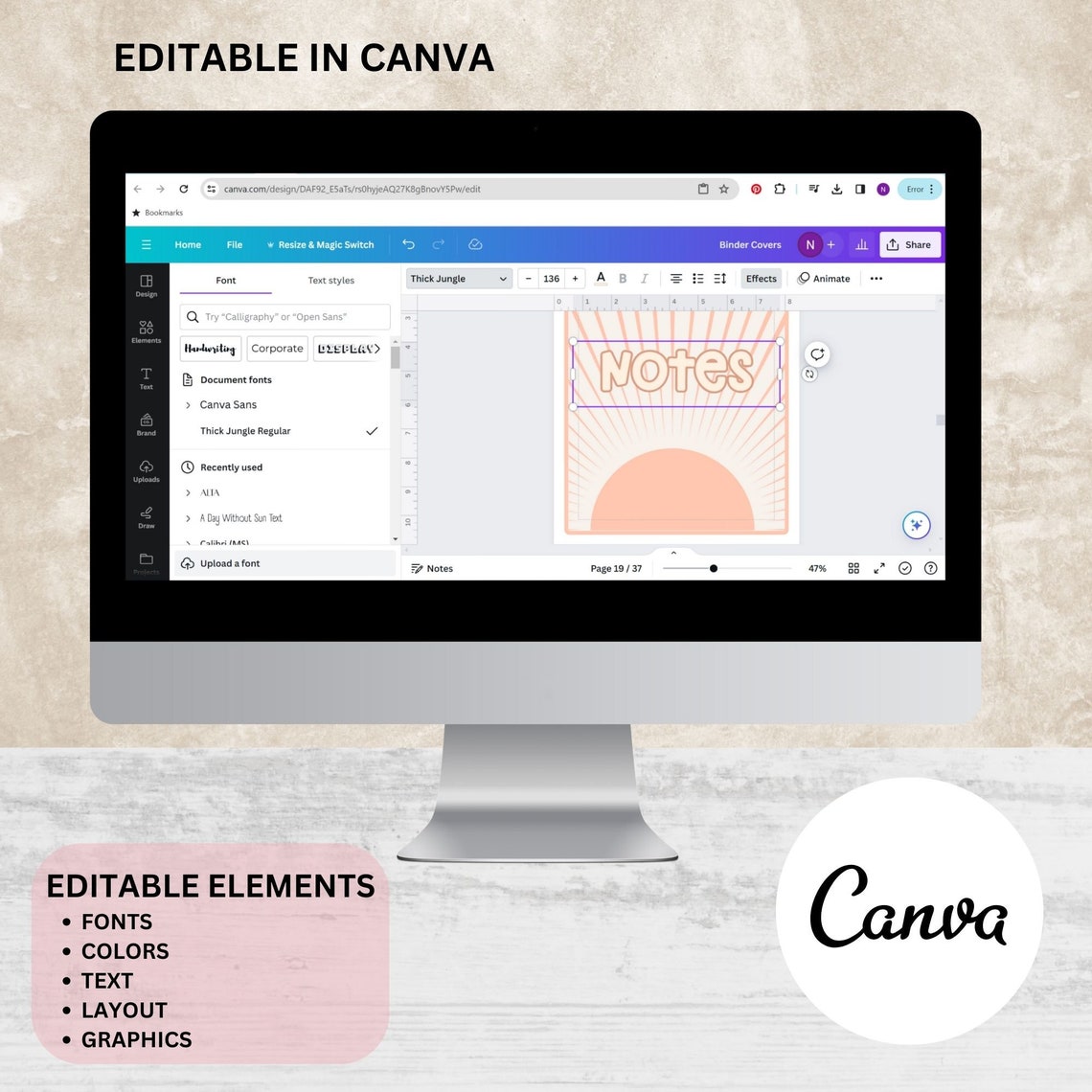 Classroom Binder Covers and Spines Editable Modern Boho Teacher ...