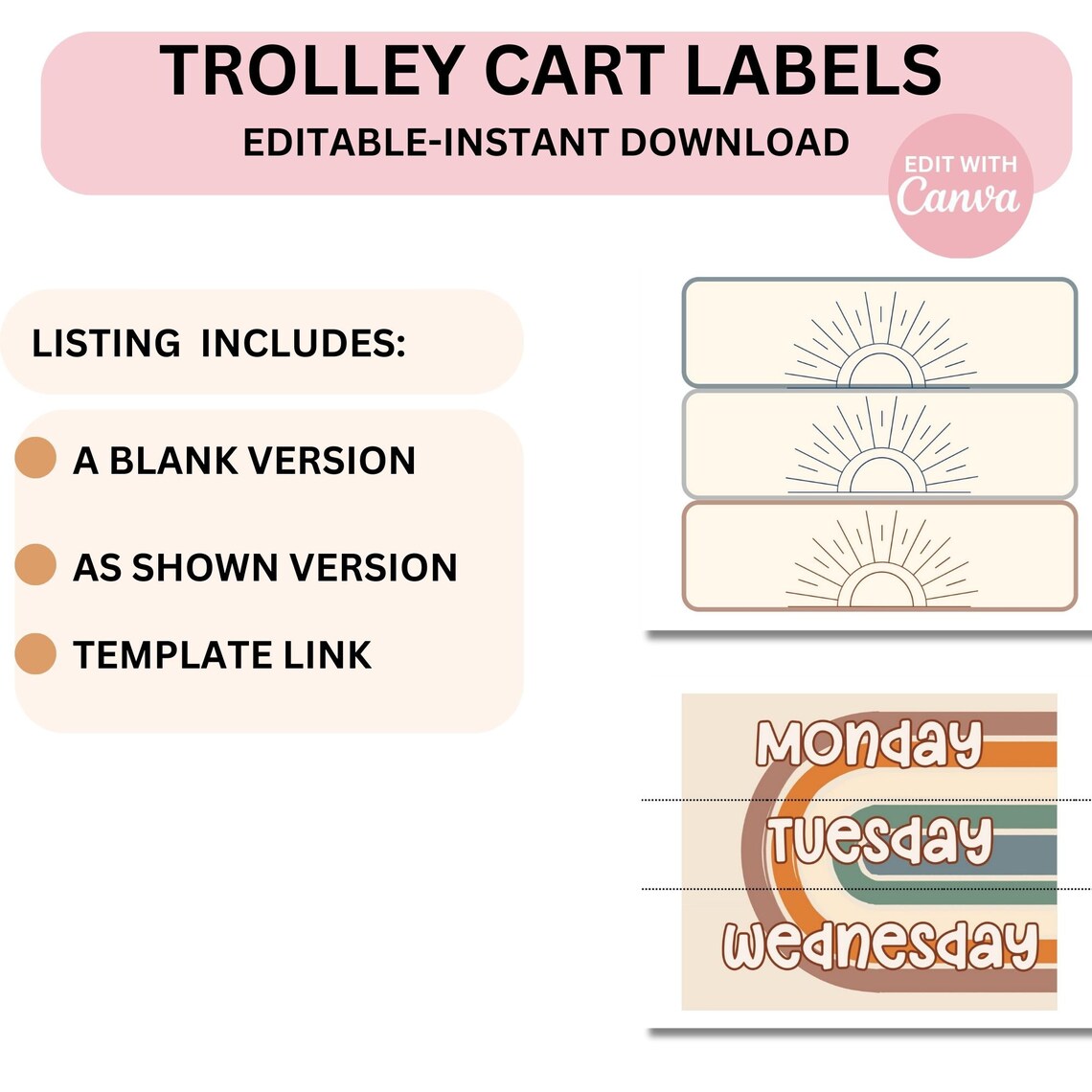 Classroom Rolling Trolley Cart Labels Editable Teacher Drawer Filing ...
