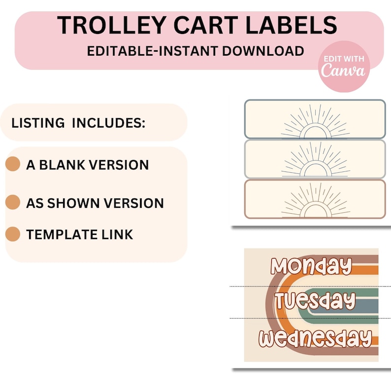 Classroom Rolling Trolley Cart Labels Editable Teacher Drawer Filing ...