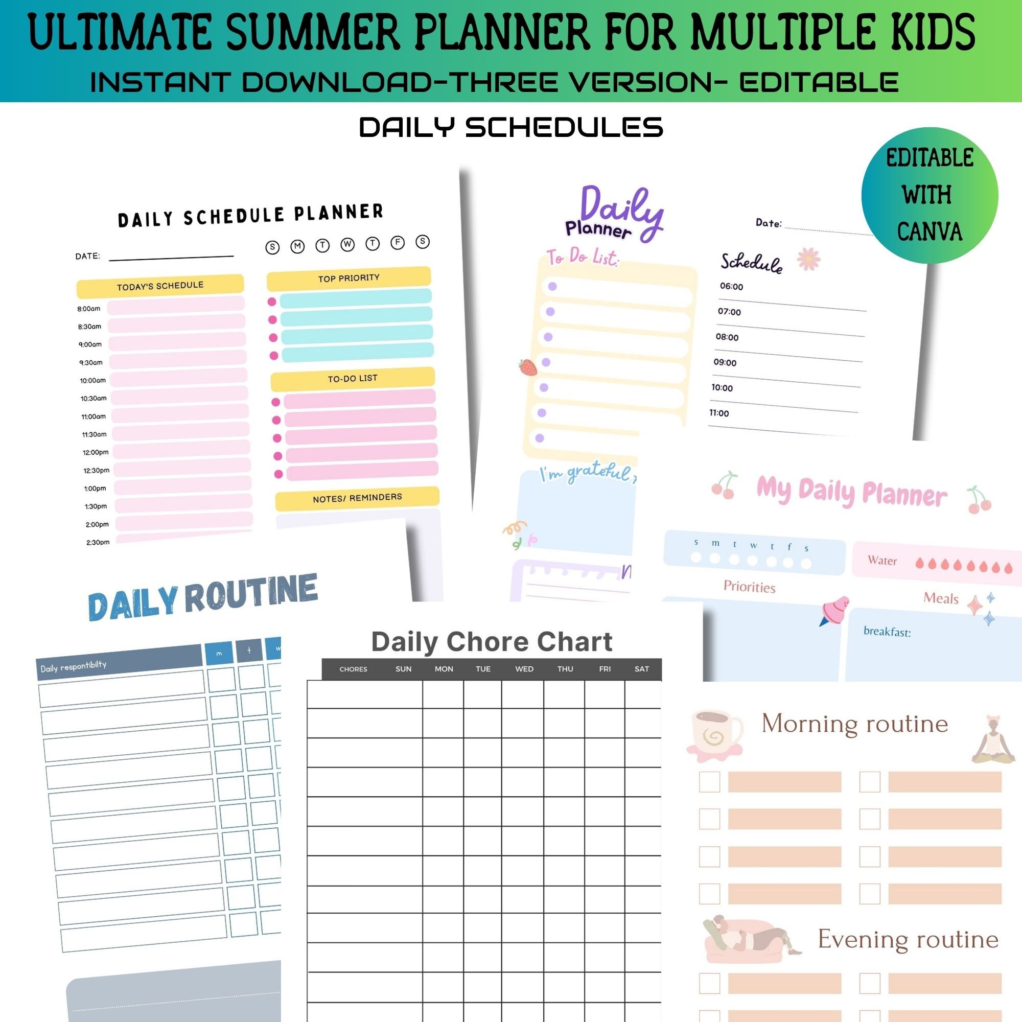 Printable Editable SUMMER Planner Bundle Summer Calendar Summer ...