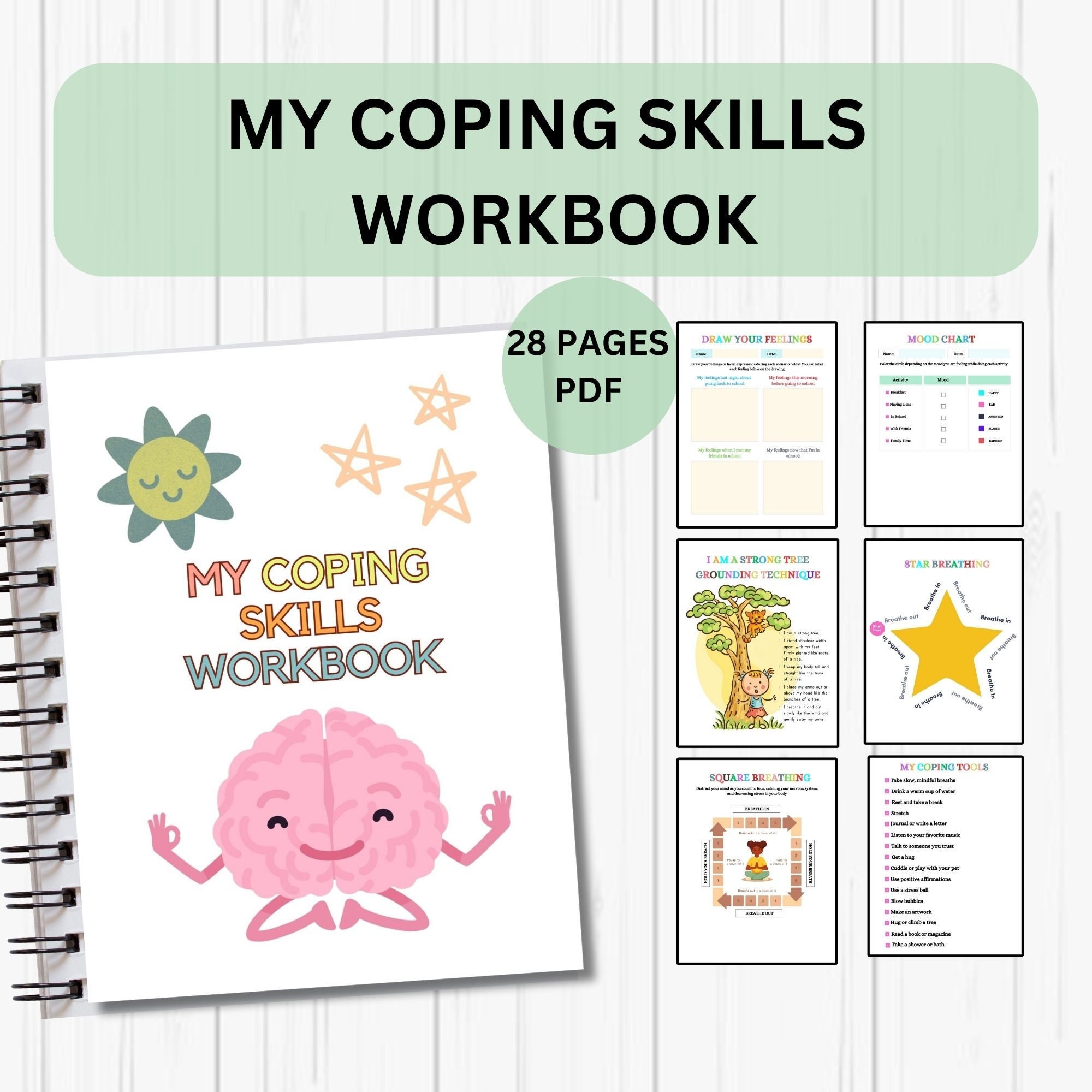 Coping Skills Kids Workbook Worksheets Calming Strategies Emotional ...