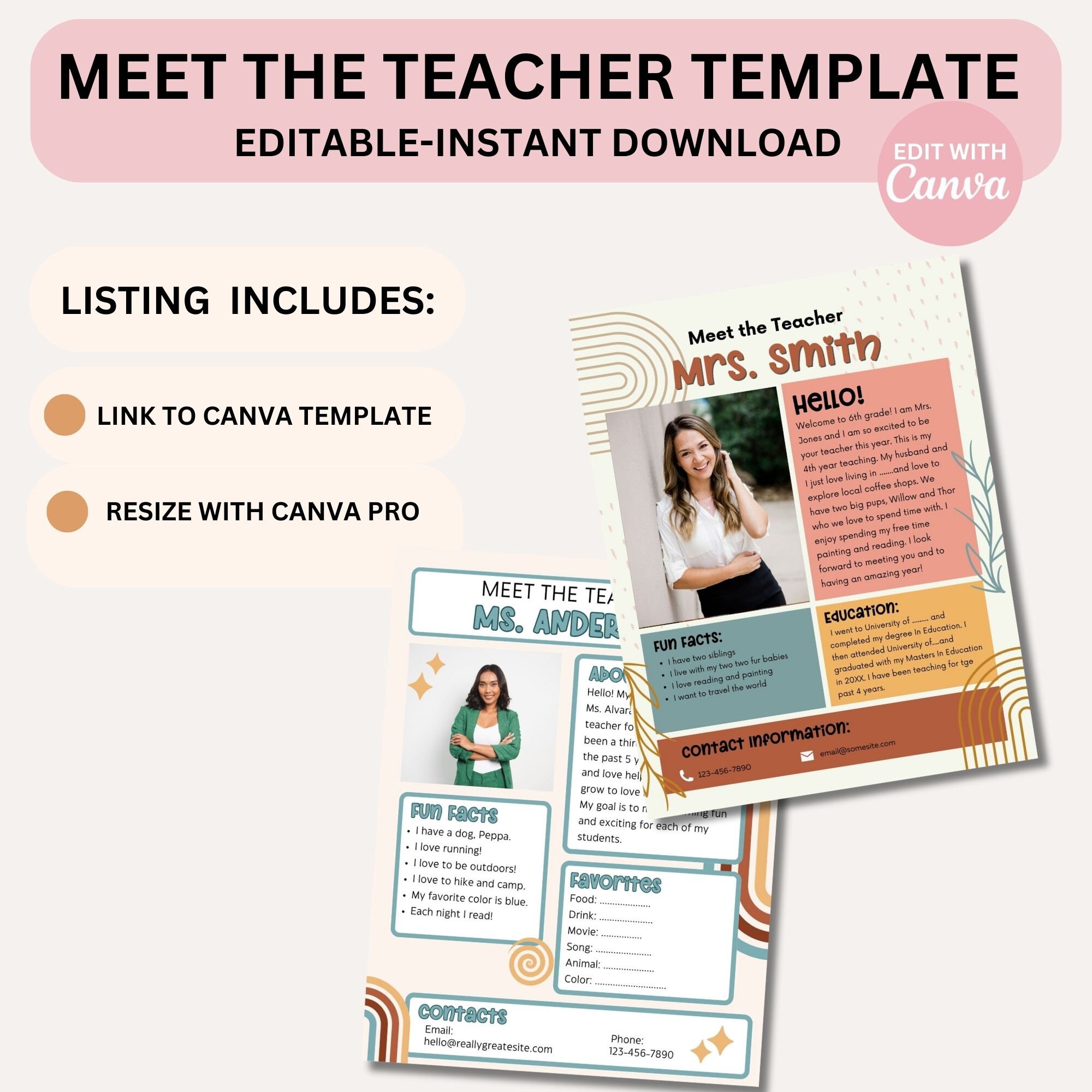 Meet the Teacher Classroom Printable Template Teacher Introduction Boho ...