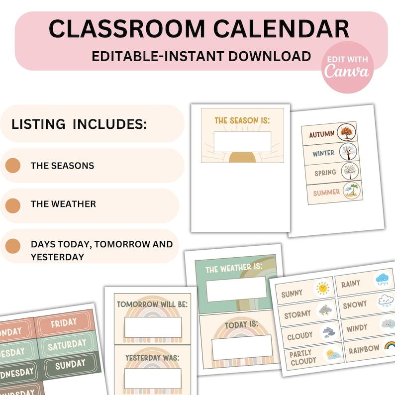 Classroom Calendar Display Weather Station Season Station Printable ...