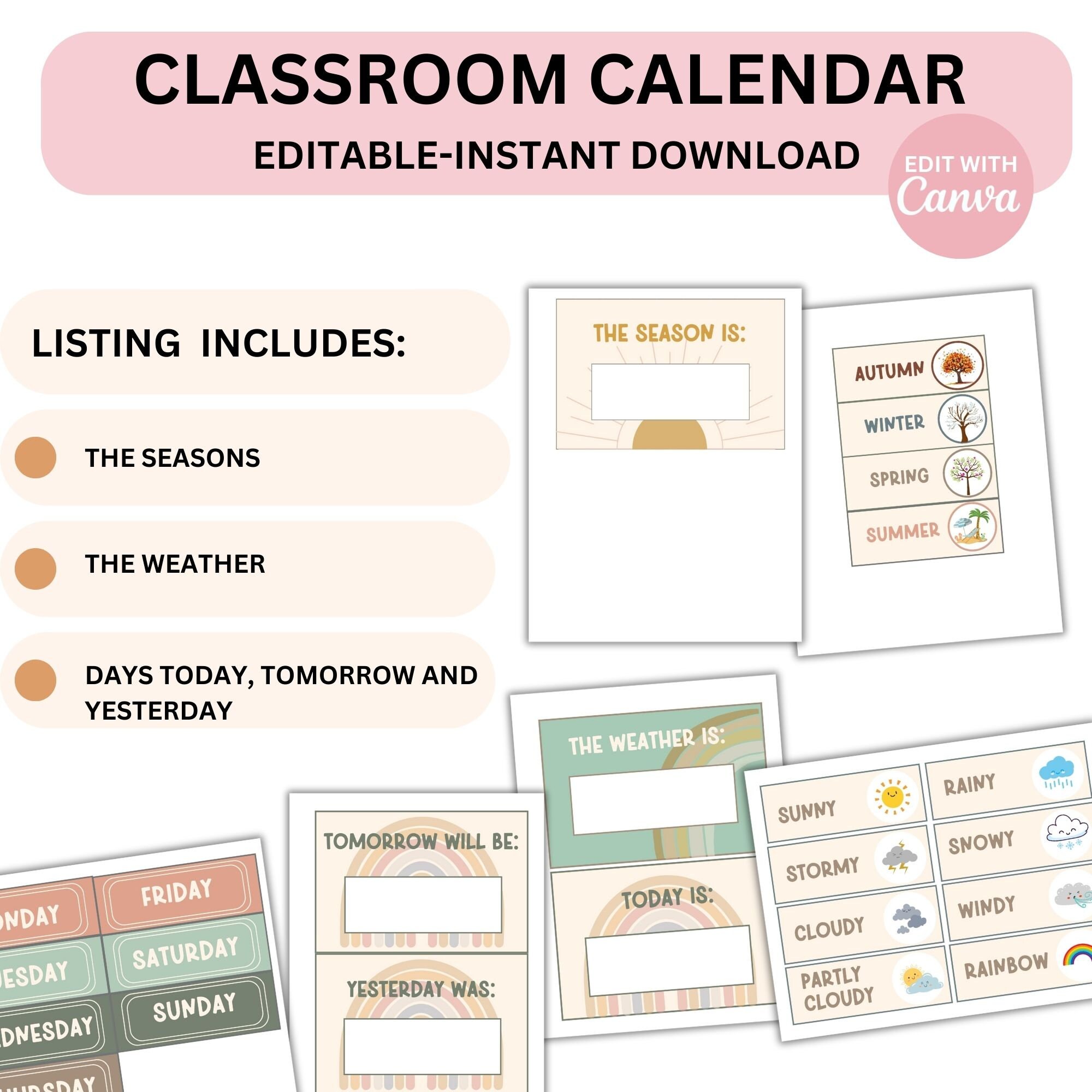 Classroom Calendar Display Weather Station Season Station Printable ...