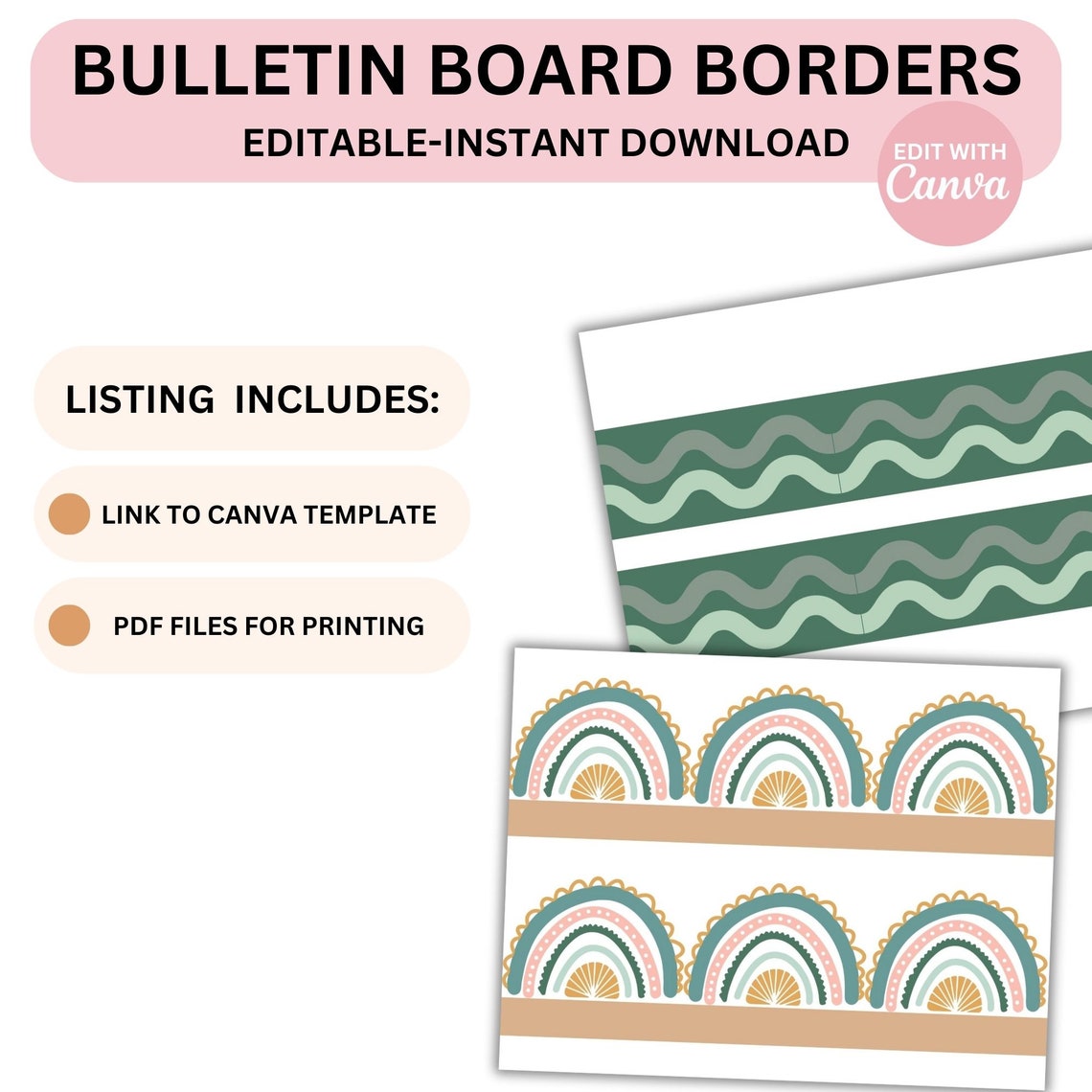 Classroom Bulletin Board Borders Editable Canva Templates Boho Modern ...