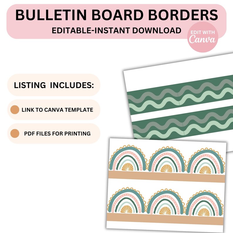 Classroom Bulletin Board Borders Editable Canva Templates Boho Modern ...