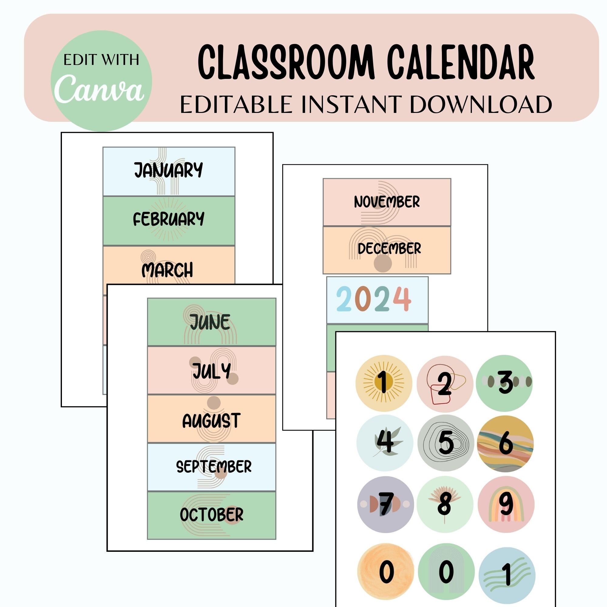 Classroom Calendar Display and Weather Station, Printable Modern Boho ...