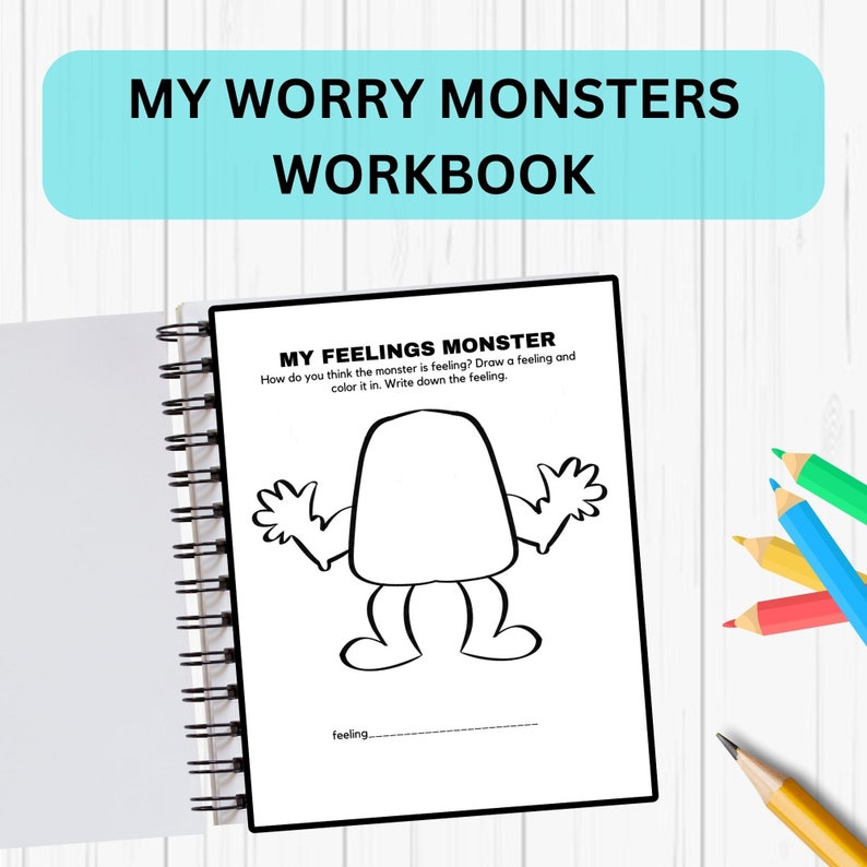 Worry Monster Anxiety Workbook for Kids CBT Worksheets Therapy Office ...