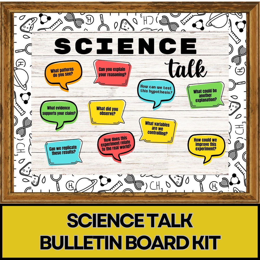 Bright Science Talk Bulletin Board Science Classroom Decor Science Door ...