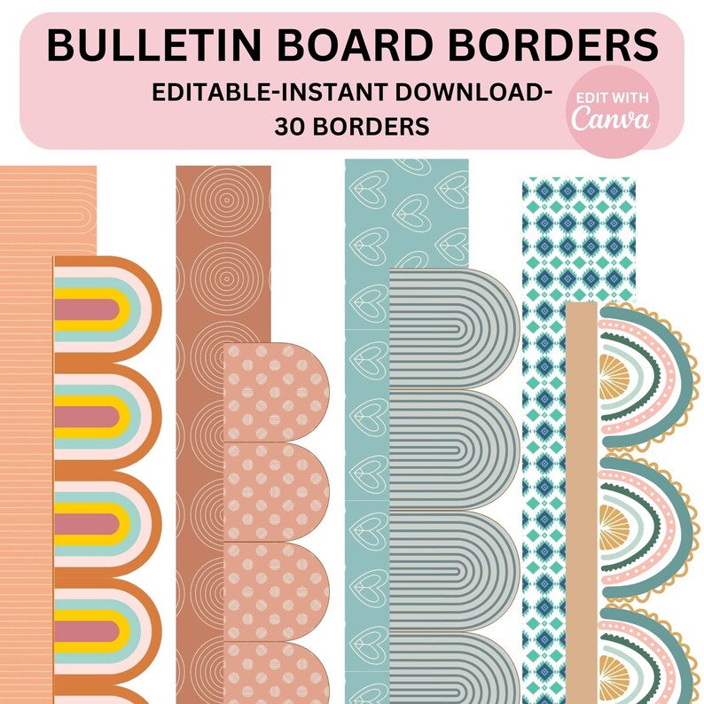 Classroom Bulletin Board Borders Editable Canva Templates Boho Modern ...