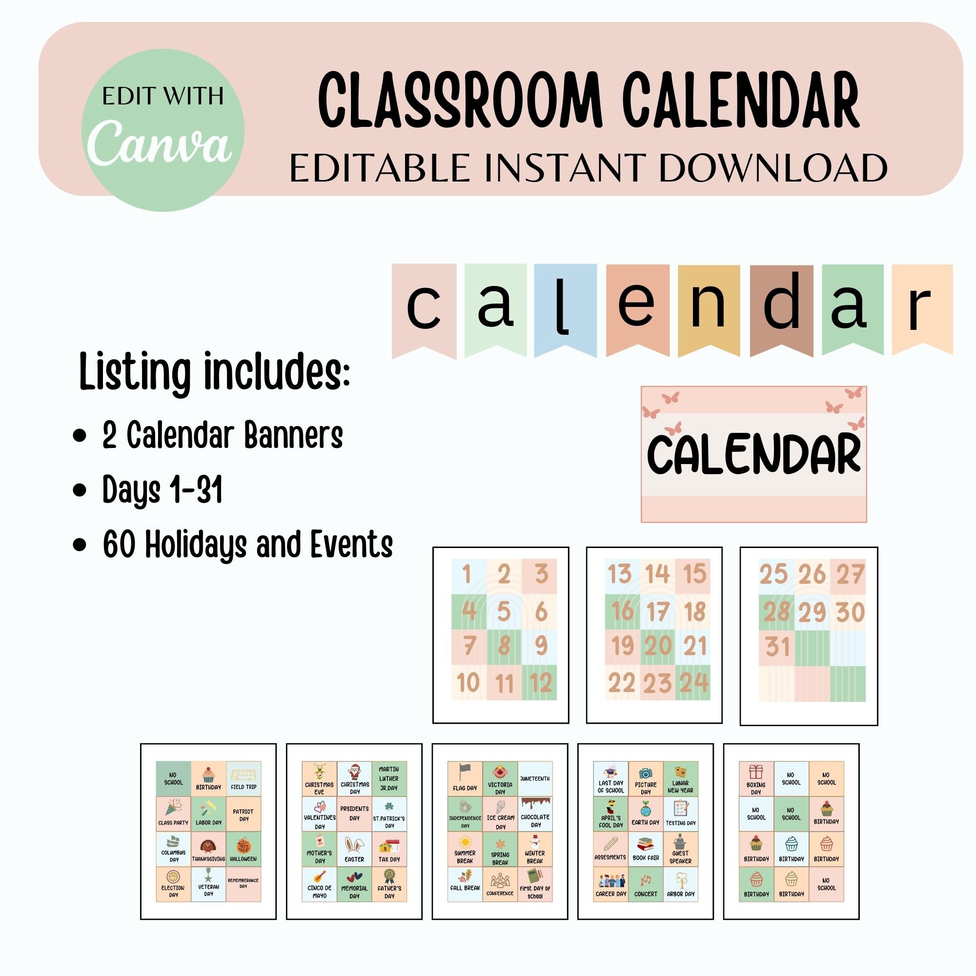 Classroom Calendar Display and Weather Station, Printable Modern Boho ...
