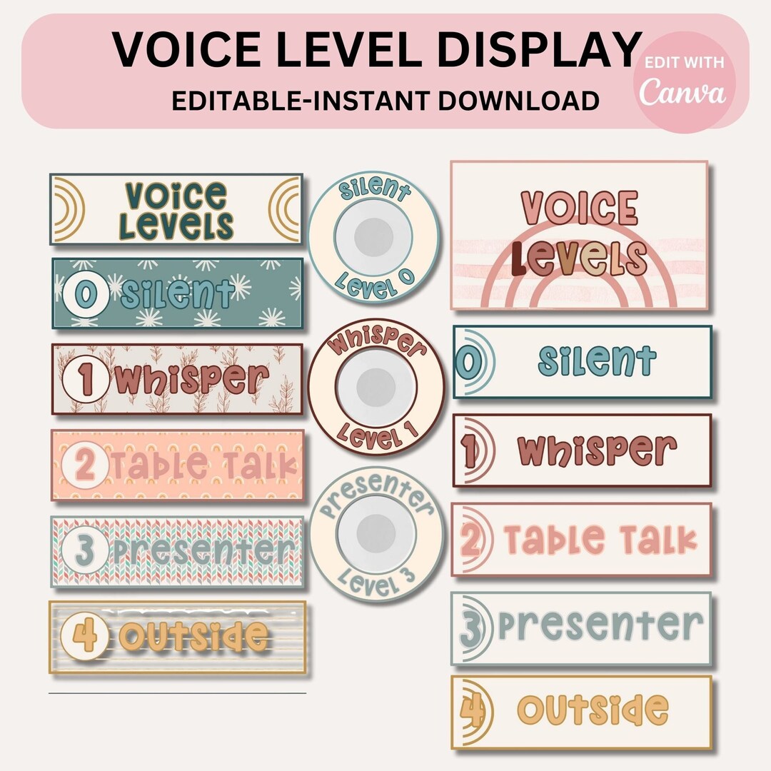 Voice Level Chart Classroom Printable Display Editable in Canva Boho ...