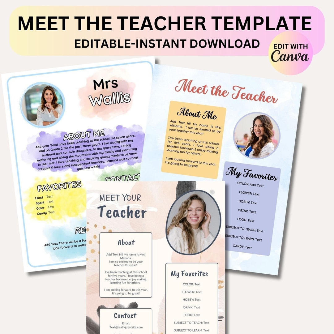 Meet the Teacher Classroom Printable Template Teacher Introduction ...