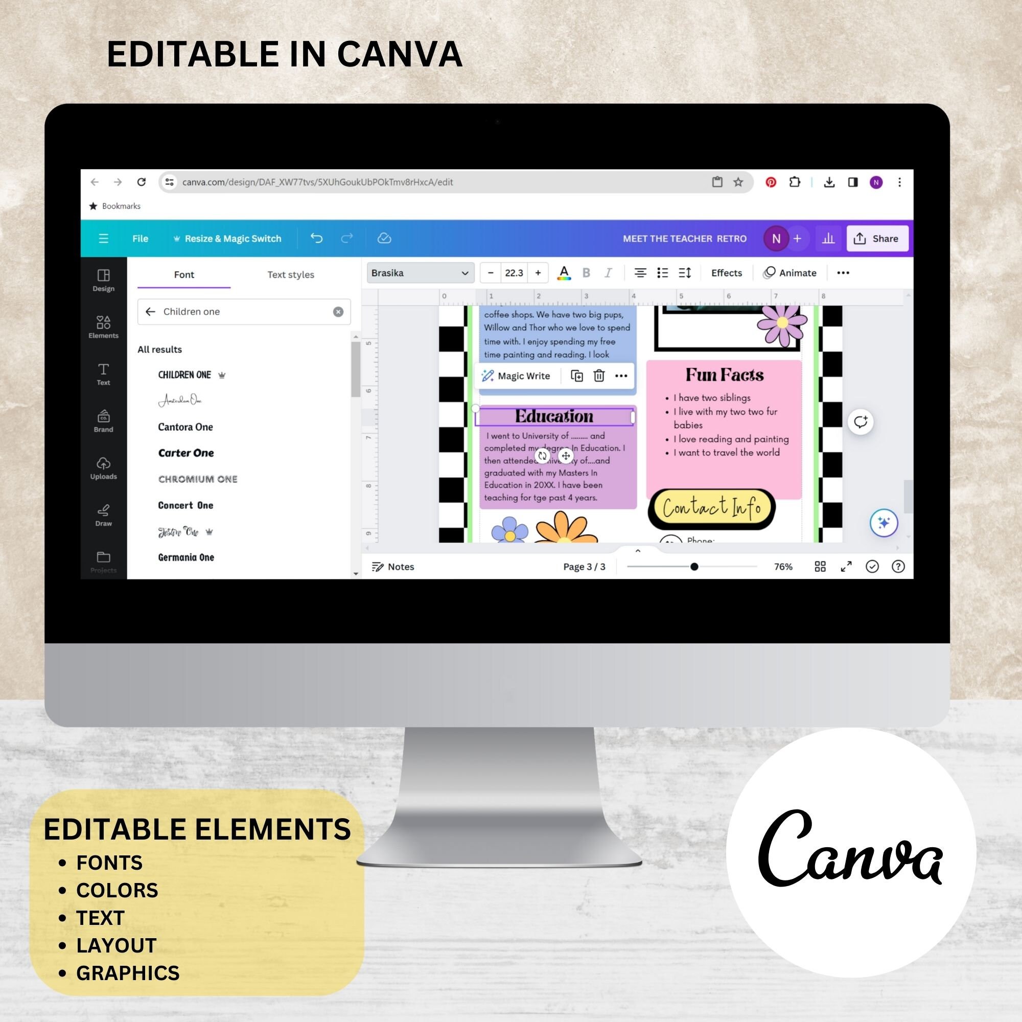 Meet the Teacher Classroom Printable Template Teacher Introduction ...