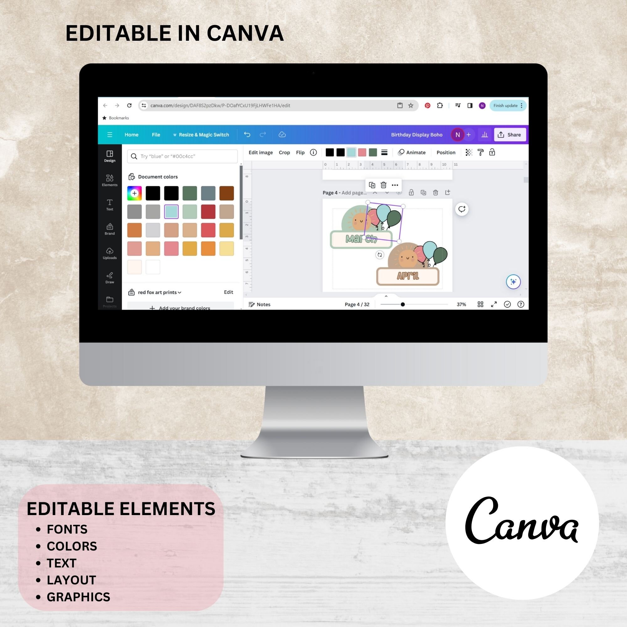 Classroom Birthday Printable Display Editable in Canva Boho Modern ...