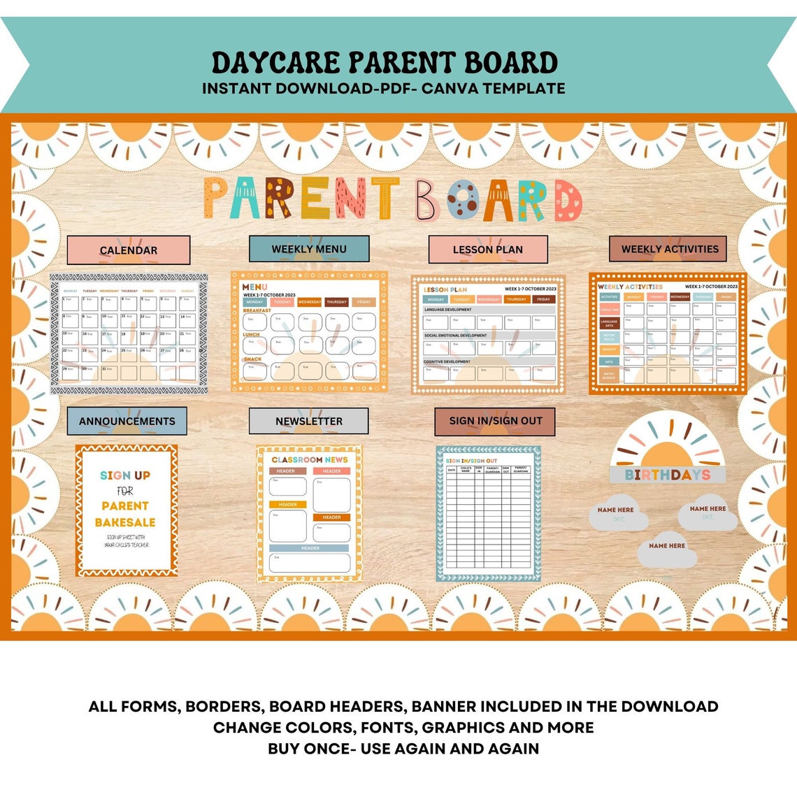 Daycare Parent Board Childcare Bulletin Board Canva Editable Template ...
