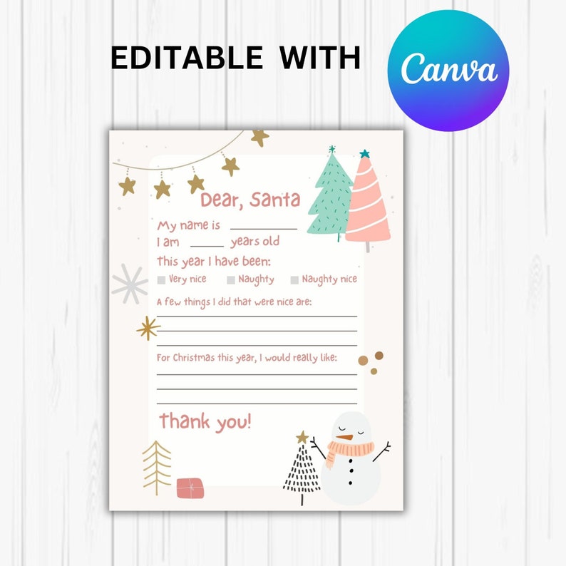 Printable Letter to Santa Christmas Wish List Printable - Etsy