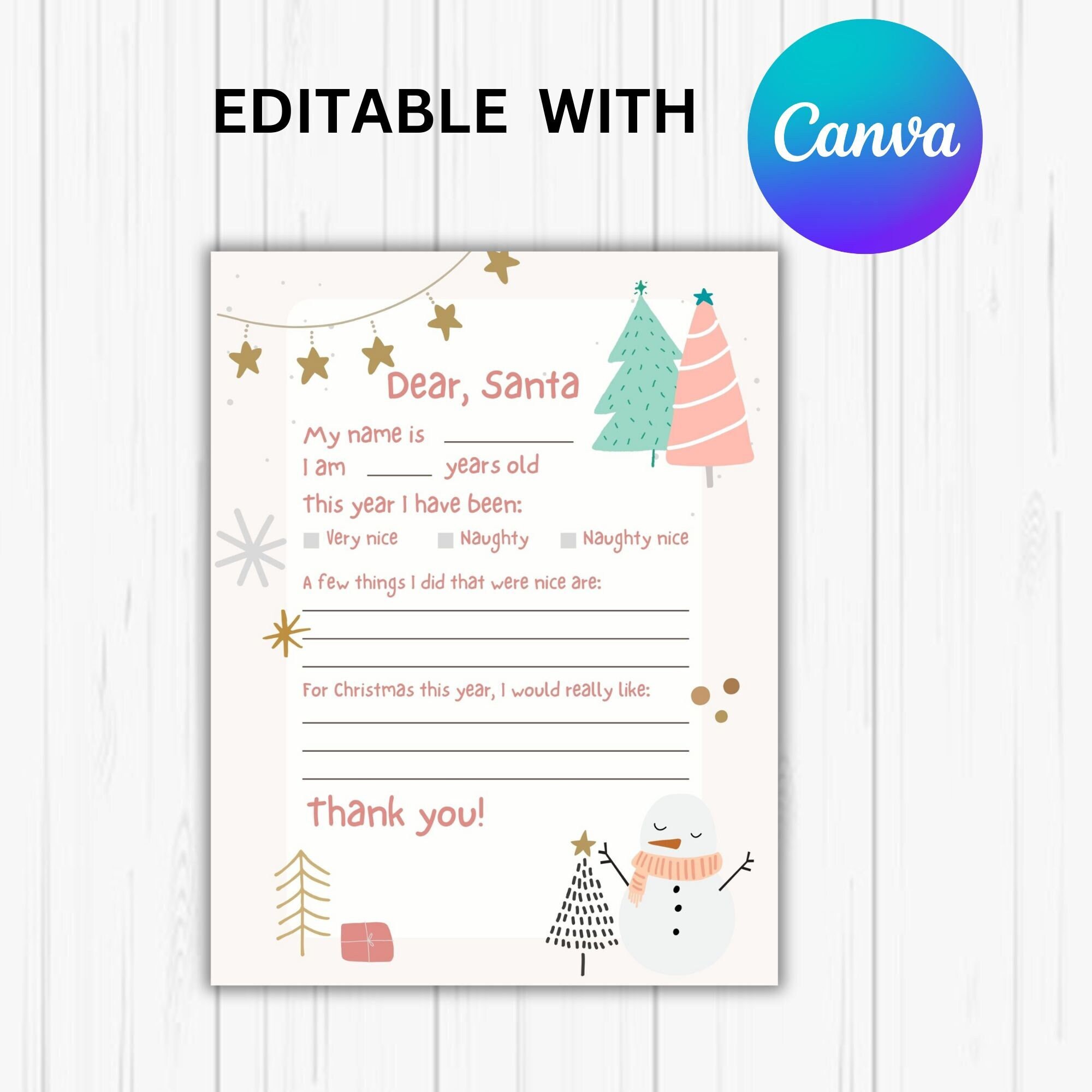 Printable Letter to Santa Christmas Wish List Printable - Etsy