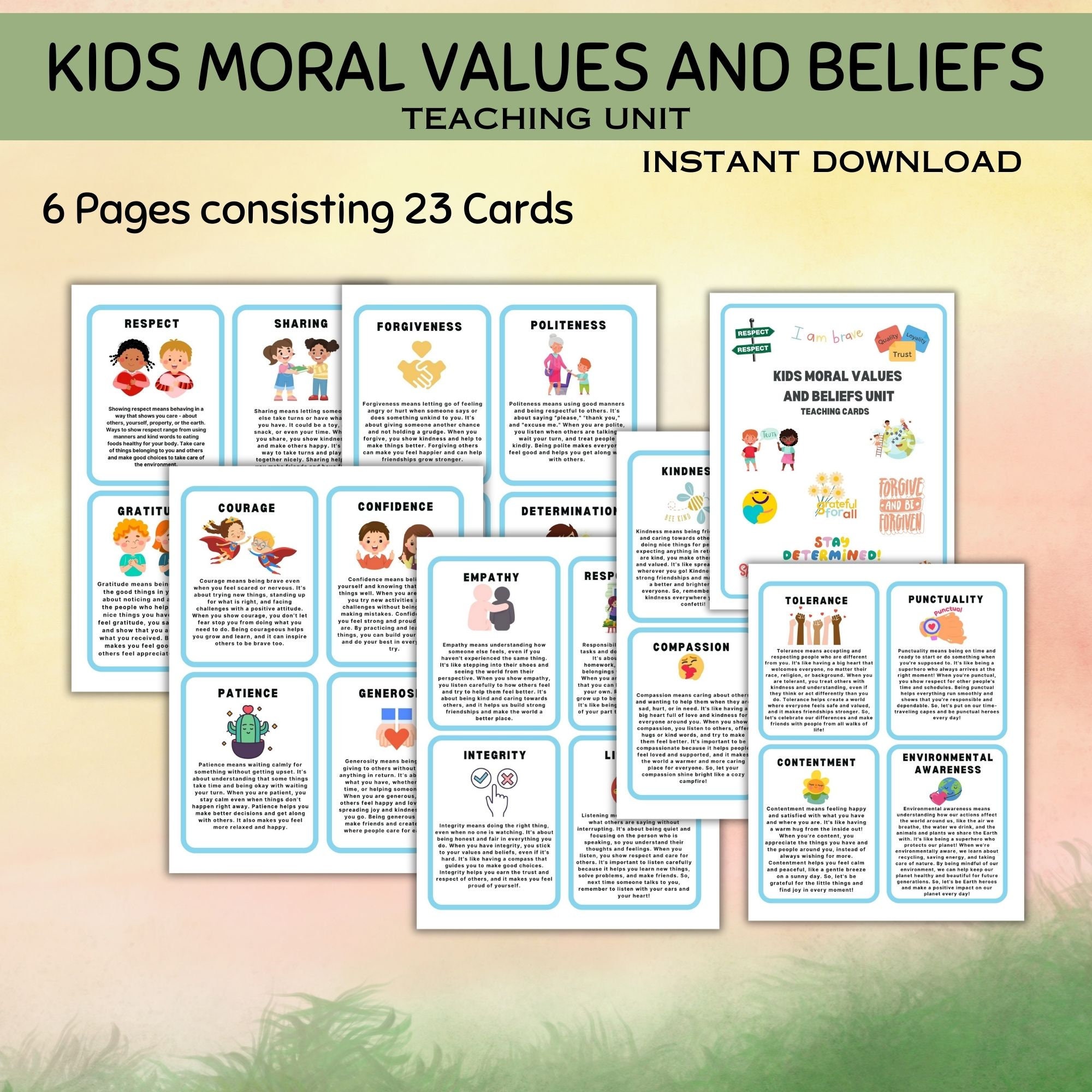 Kids Moral Values Flash Cards Acceptance and Commitment Therapy ... Kids Moral Values Flash Cards Acceptance and Commitment Therapy ...
