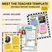 Meet the Teacher Classroom Printable Template Teacher Introduction ...