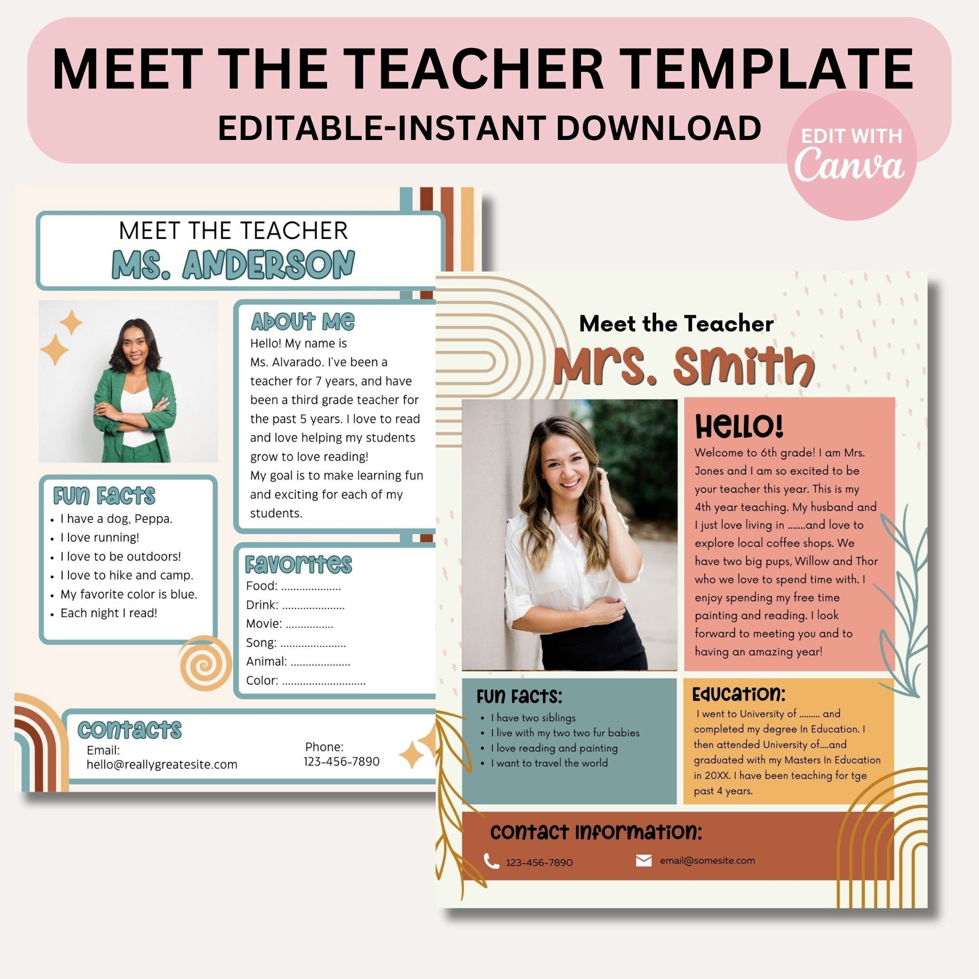 Meet the Teacher Classroom Printable Template Teacher Introduction Boho ...