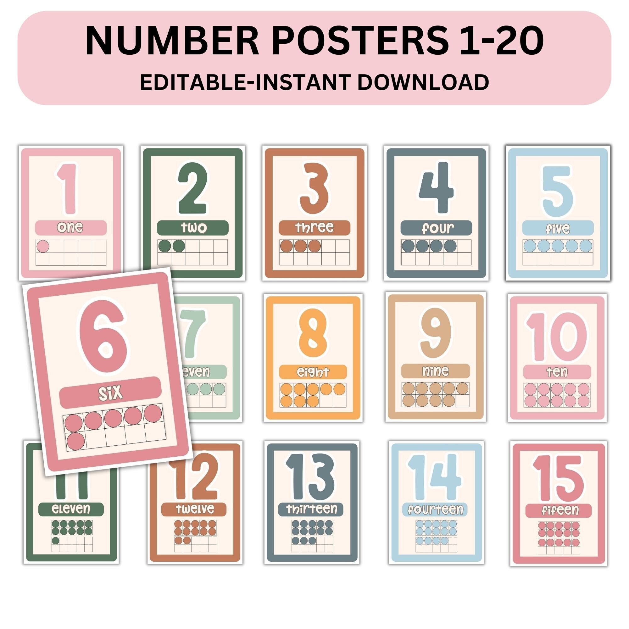 Number Ten Frames Classroom Editable Posters Modern Boho Counting ...