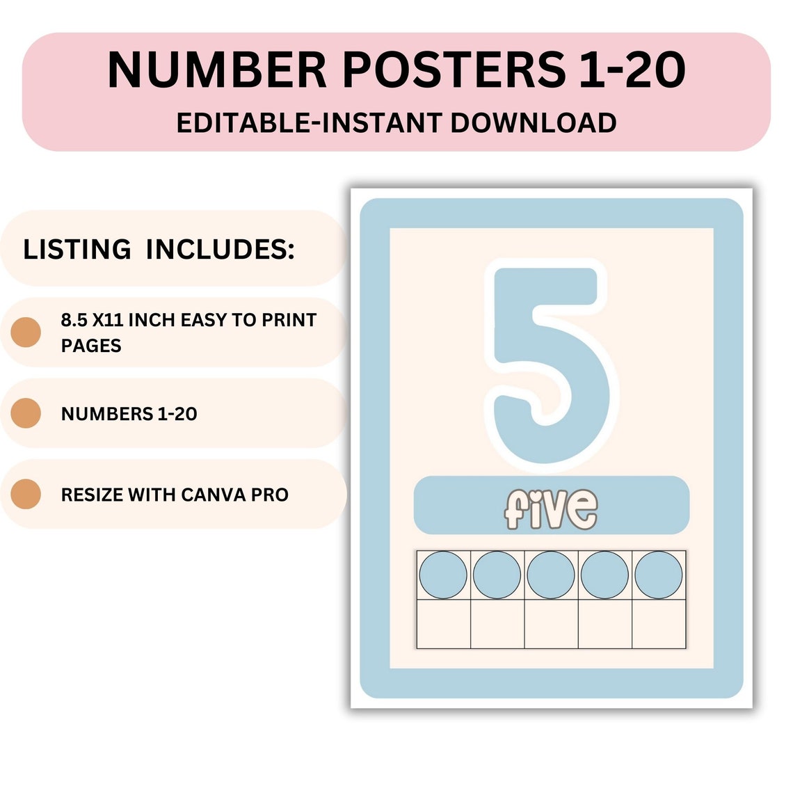 Number Ten Frames Classroom Editable Posters Modern Boho Counting ...