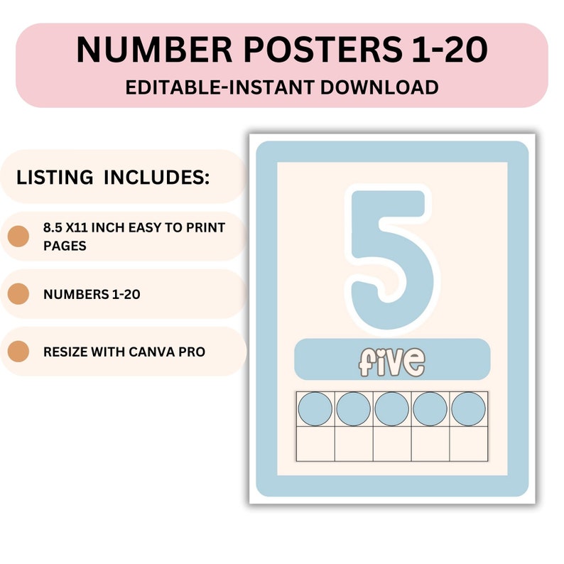 Number Ten Frames Classroom Editable Posters Modern Boho Counting ...