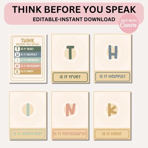 Think Before You Speak Editable Classroom Posters Printable Canva Boho ...