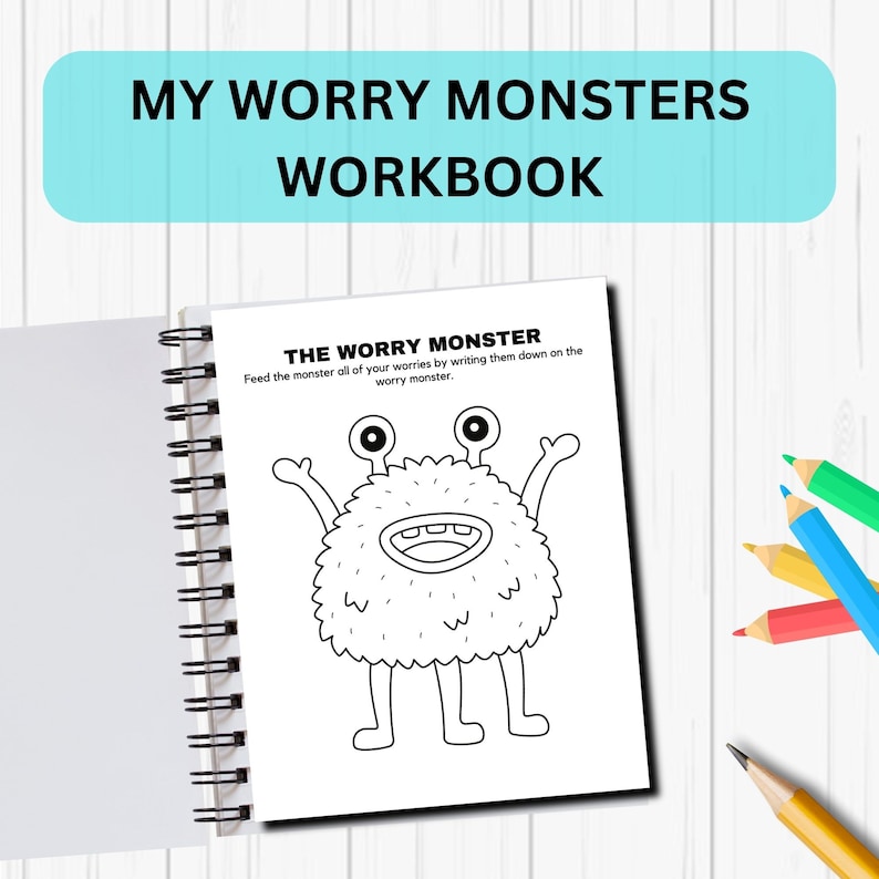 Worry Monster Anxiety Workbook for Kids CBT Worksheets Therapy Office ...