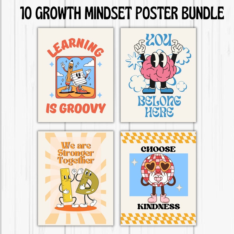 Retro Motivational Posters Groovy Classroom Decor Growth Mindset ...