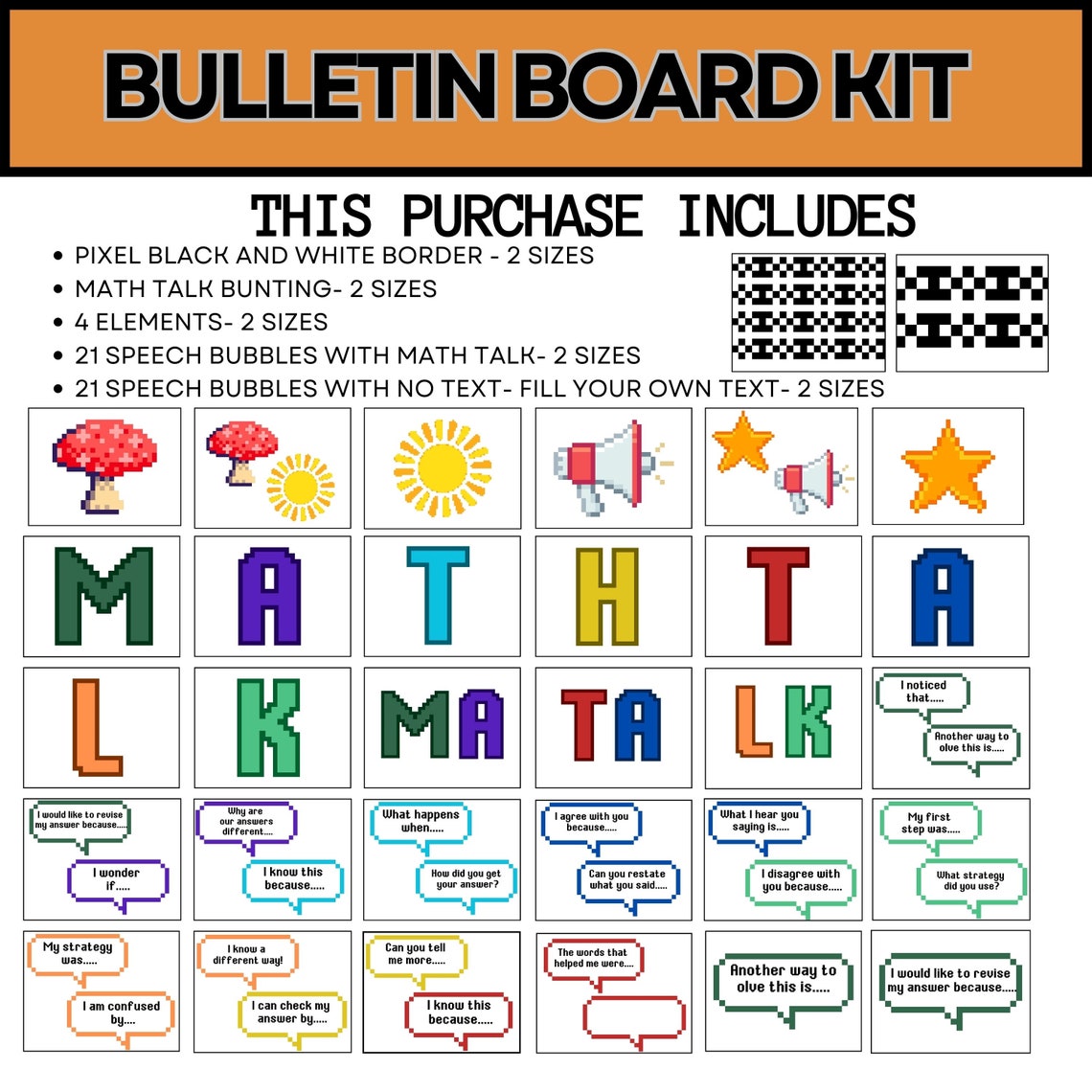 Groovy Pixel Classroom Decor Math Talk Bulletin Board Math Talk Posters ...
