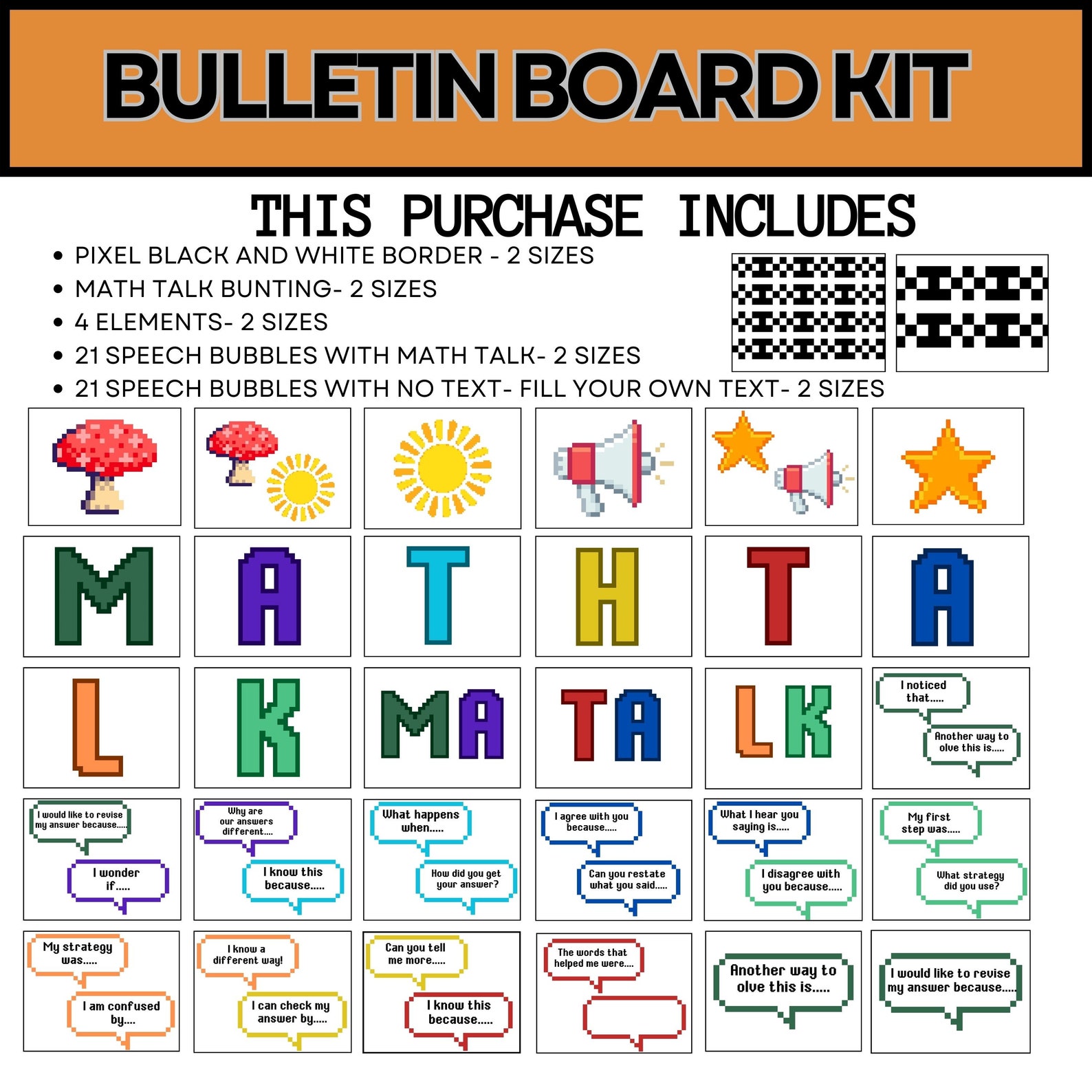 Groovy Pixel Classroom Decor Math Talk Bulletin Board Math Talk Posters ...