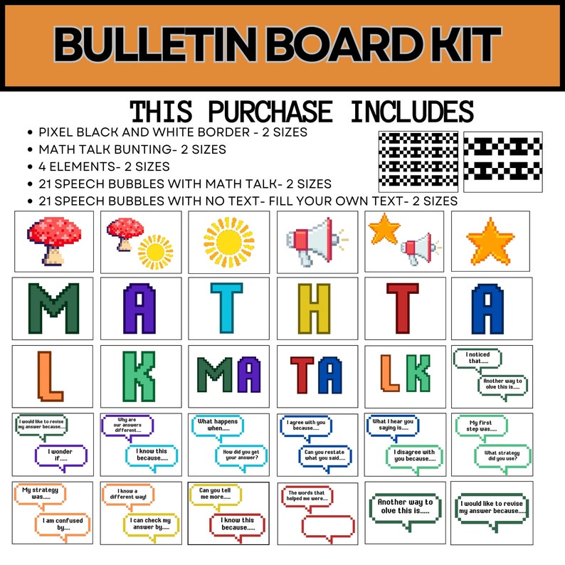 Groovy Pixel Classroom Decor Math Talk Bulletin Board Math Talk Posters ...