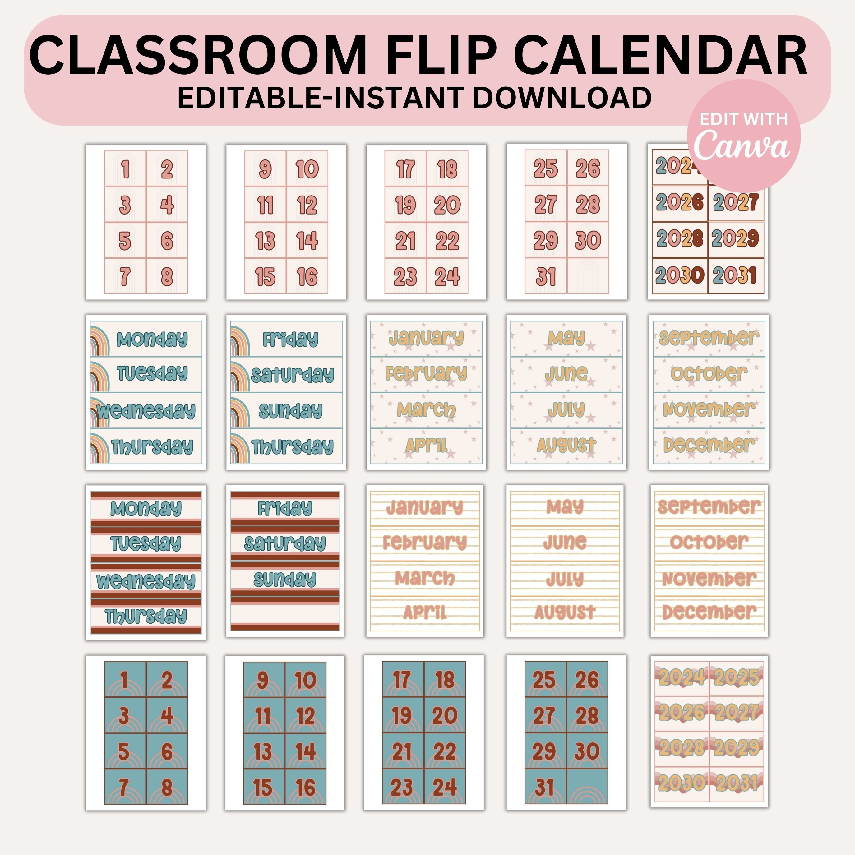 Classroom Flip Calendar Display Modern Boho Classroom Decor Editable ...