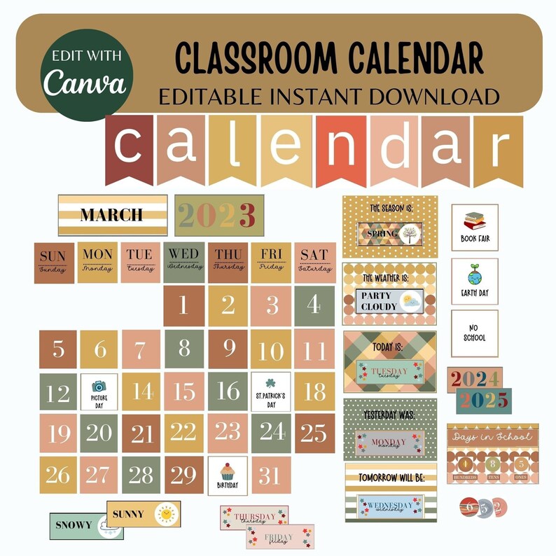 Classroom Calendar Display Weather Station Seasons Alphabet Banner ...