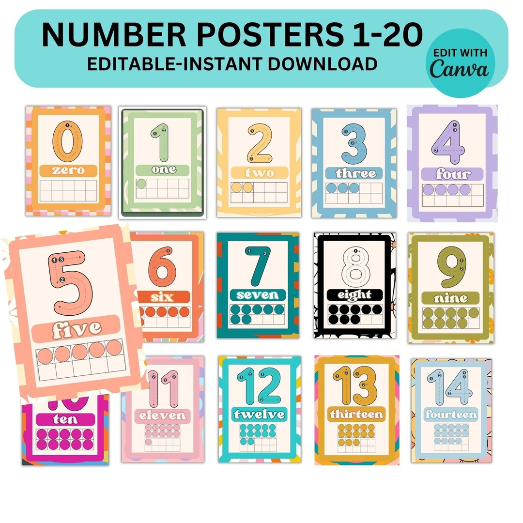 Number Posters Classroom 0-20 Class Posters Education Flash Cards ...