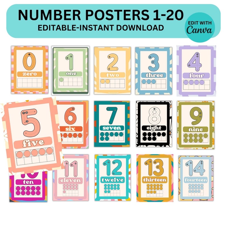 Number Posters Classroom 0-20 Class Posters Education Flash Cards ...