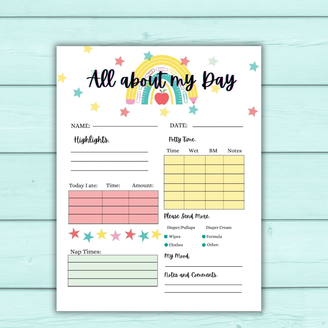 EDITABLE Daycare Daily Report Template Headstart Preschool Infant Care ...