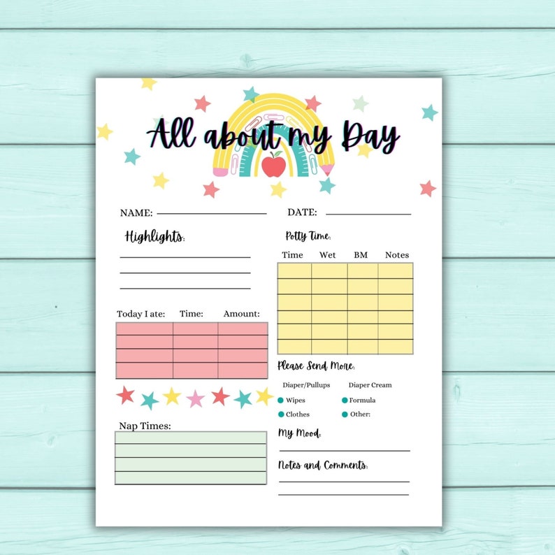 EDITABLE Daycare Daily Report Template Headstart Preschool Infant Care ...