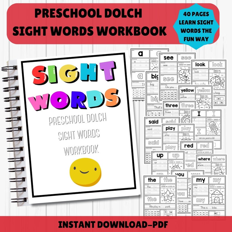 Sight Words Worksheets Printable Instant Download Preschool ...