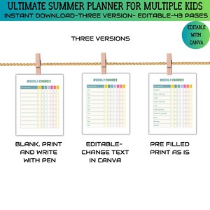 Printable Editable SUMMER Planner Bundle Summer Calendar Summer ...