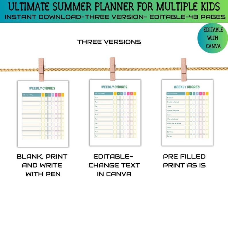 Printable Editable SUMMER Planner Bundle Summer Calendar Summer ...
