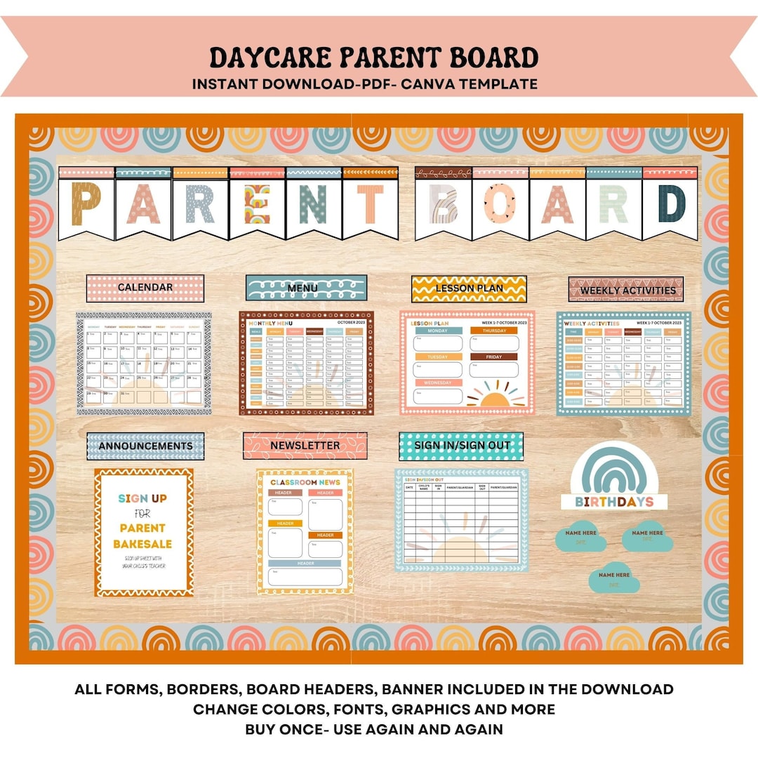Daycare Parent Board Childcare Bulletin Board Canva Editable Template ...