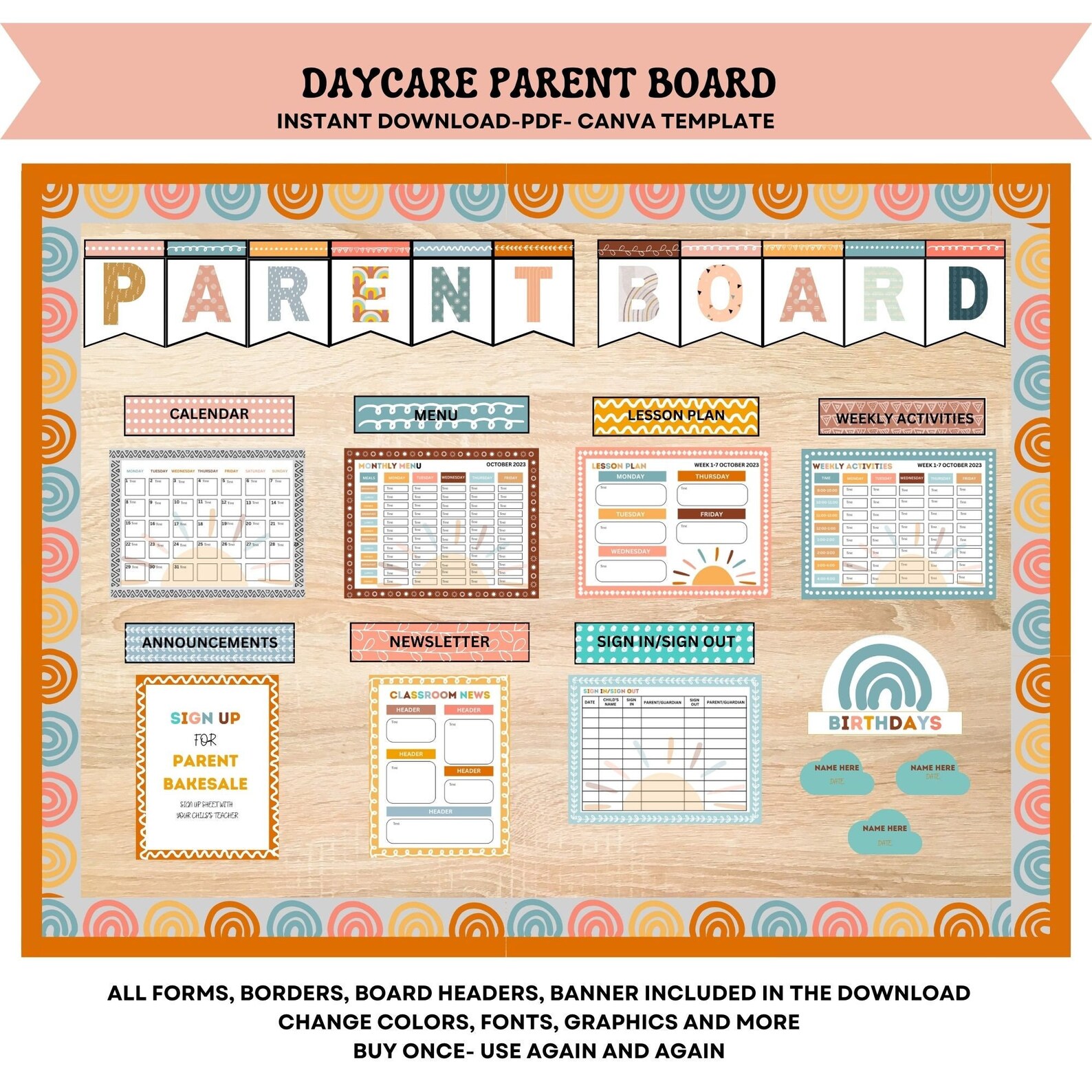 Daycare Parent Board Childcare Bulletin Board Canva Editable Template ...