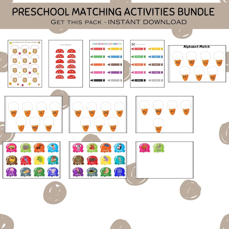 Preschool Matching Game Bundle Color Matching Number Matching Alphabet ...